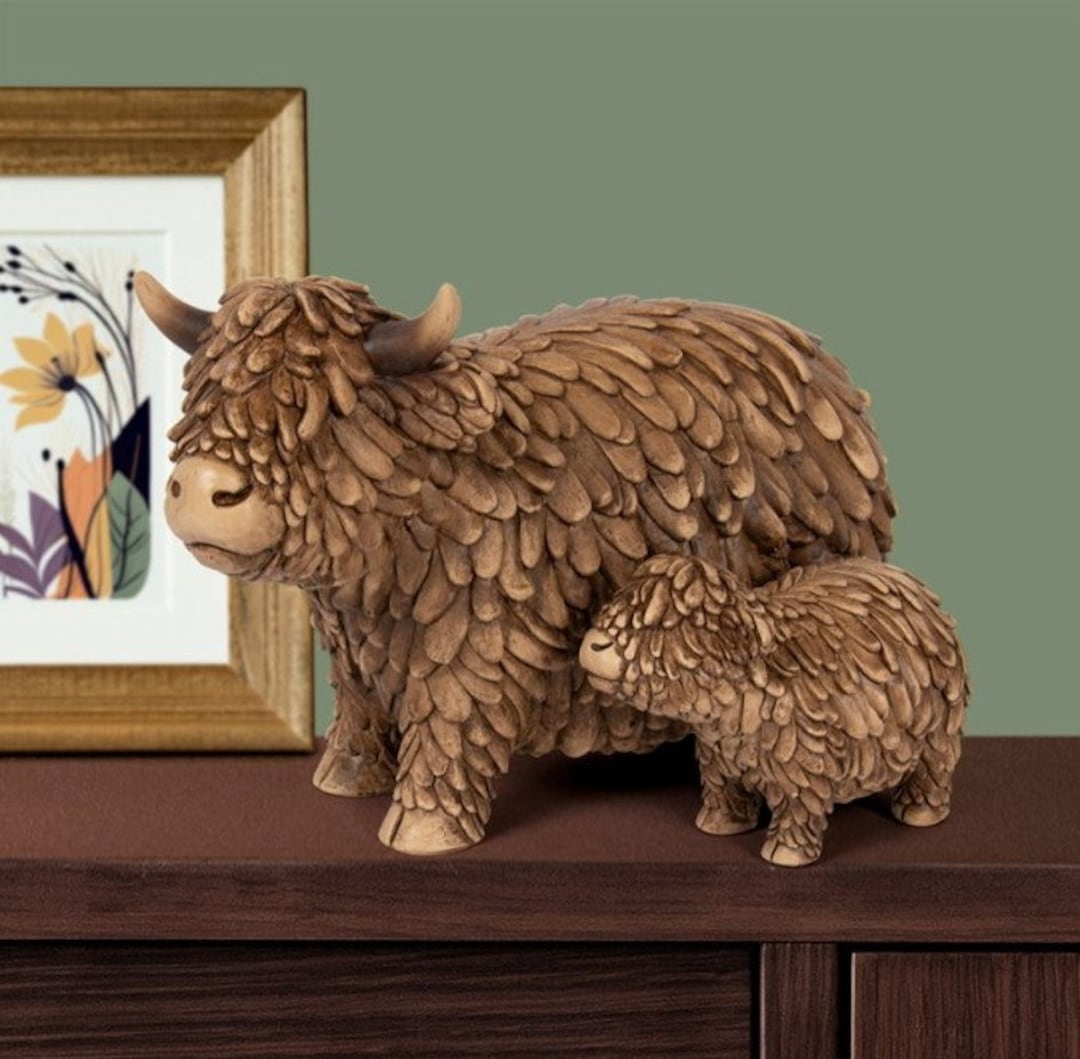 Extra Large Standing Highland Cow Ornaments Hughie With Calf Large ...