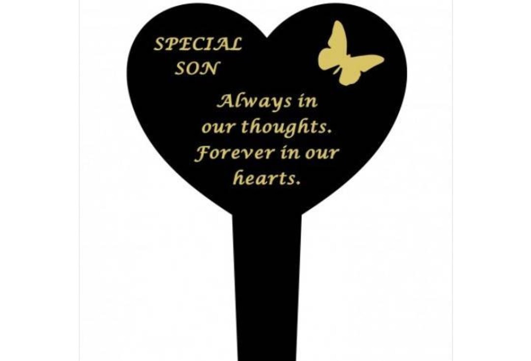 Son Memorial Graveside Stake Heart Grave Plaque Butterfly Gold Stick ...