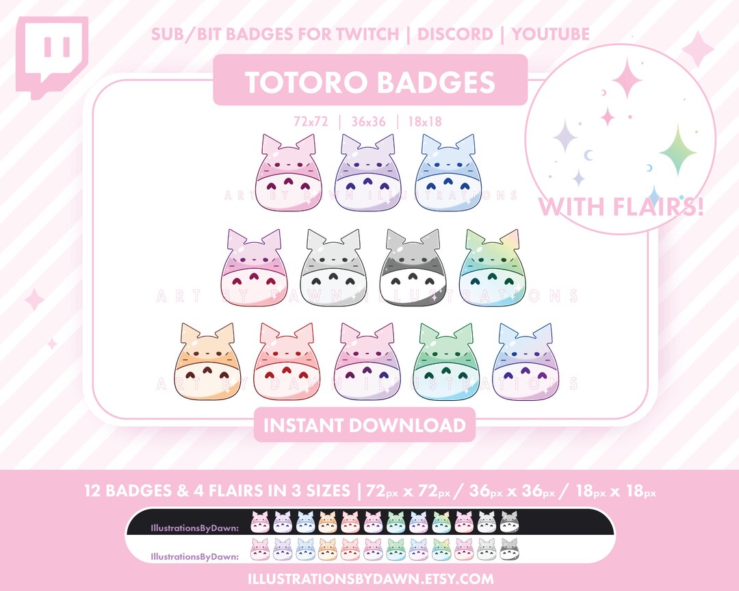 TWITCH BIT SUB Badges & Flairs Badges Channel Art Emotes Emojis Totoro ...