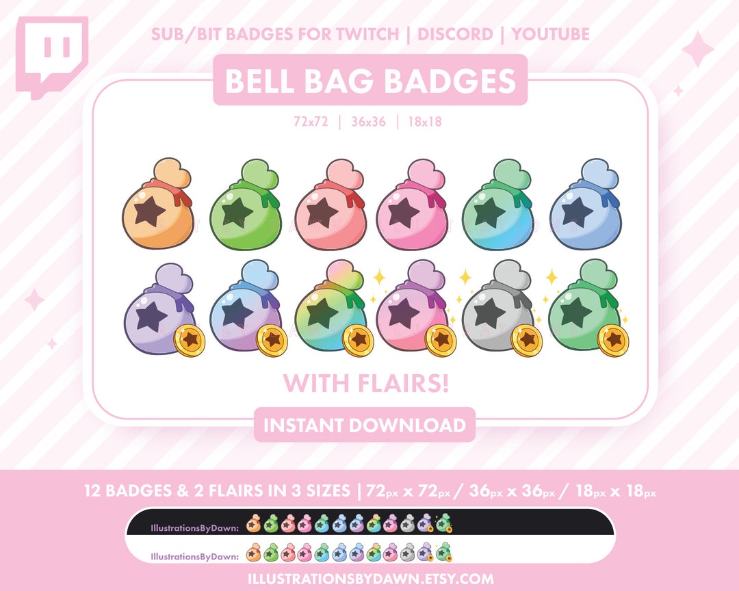 TWITCH Bit/sub AC Bell Bag Badges With Coin Flairs | Badges | Channel ...