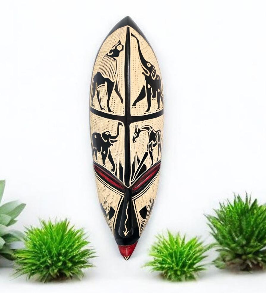 Hand-carved African Mask: Safari Animal Tribal Decor, Fair Trade Ghana ...