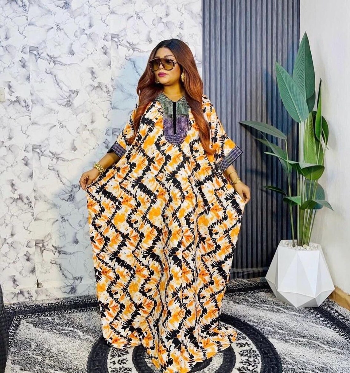 African Print Caftan Dress - Bohemian Maxi - Loose Fitting Kaftan ...