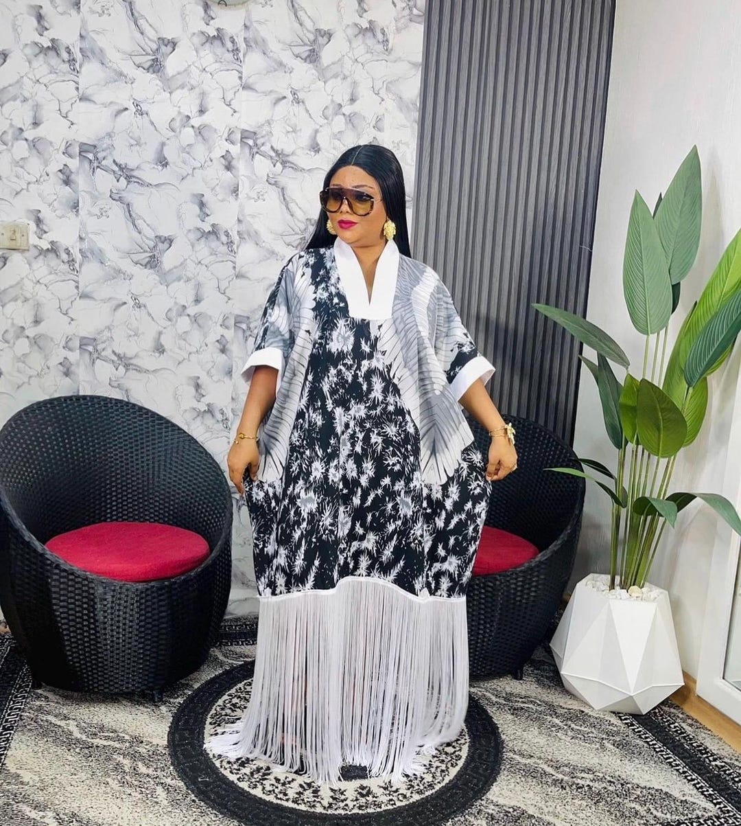 African Boubou Kaftan. African Fringe Crepe Dress. Modest Dress - Etsy
