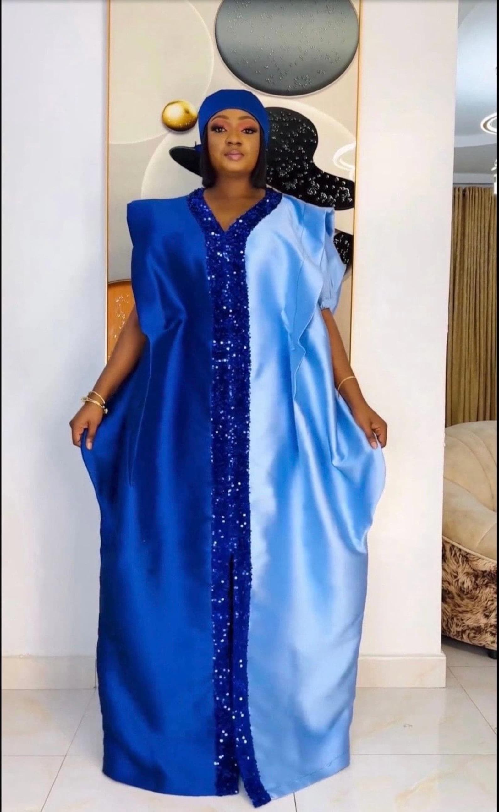 Mikado African Boubou Kaftan With Sequins & Matching Scarf - Etsy