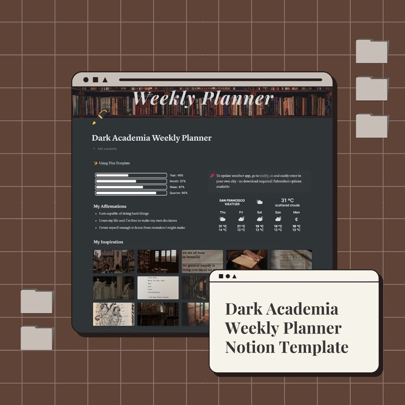 Dark Academia Weekly Planner Notion Template for Life - Etsy