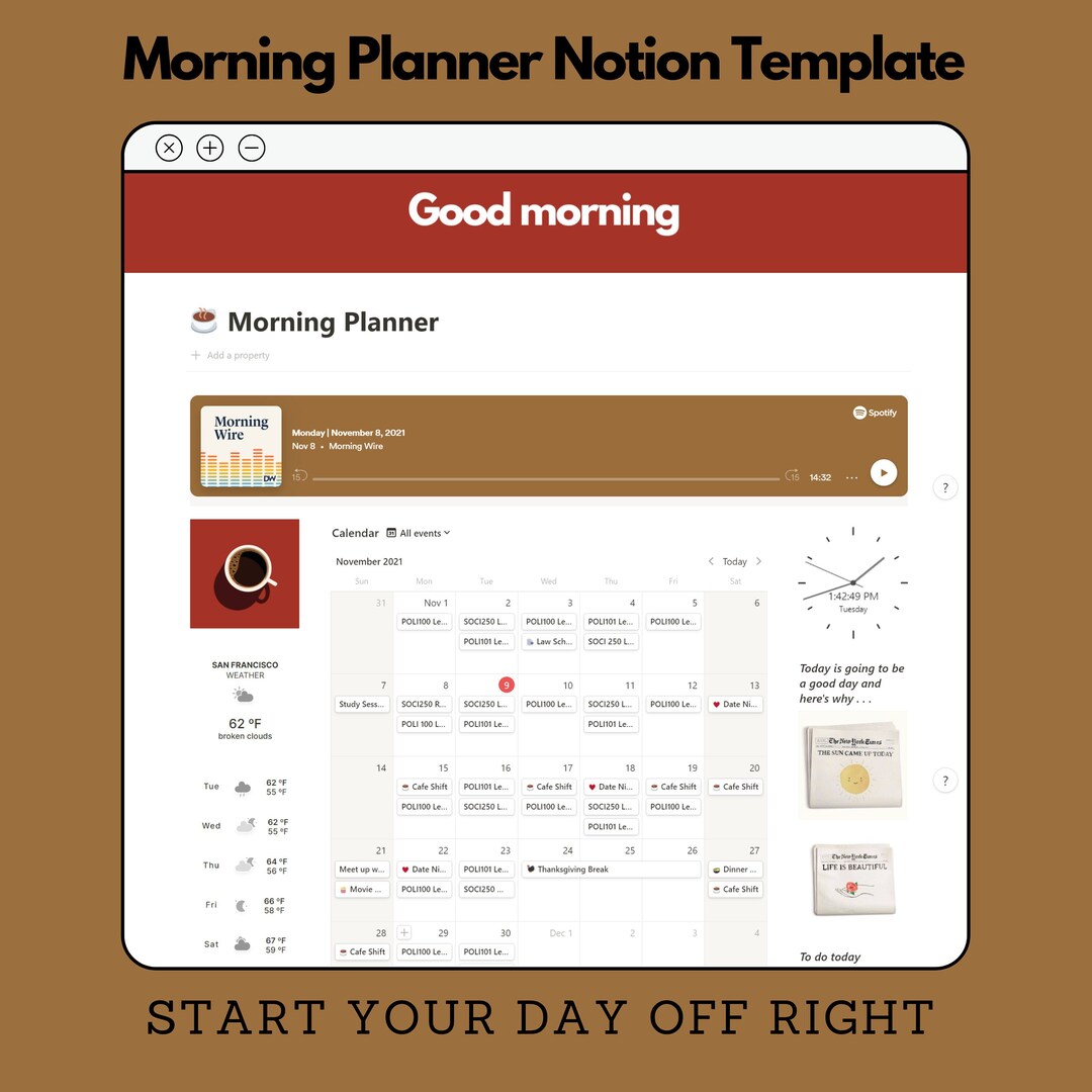 Morning Planner Notion Template for Life, School, Wellness, Goals - Etsy