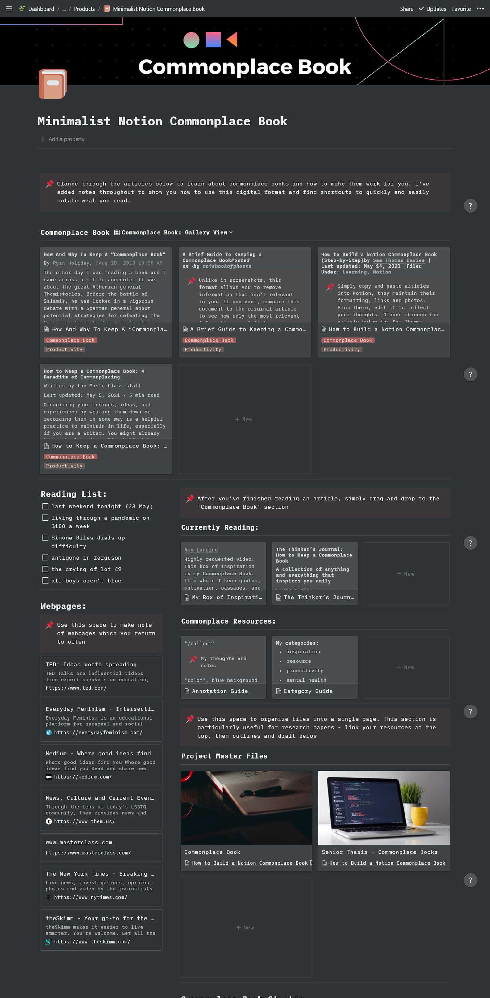 Commonplace Book Notion Template - Etsy Canada