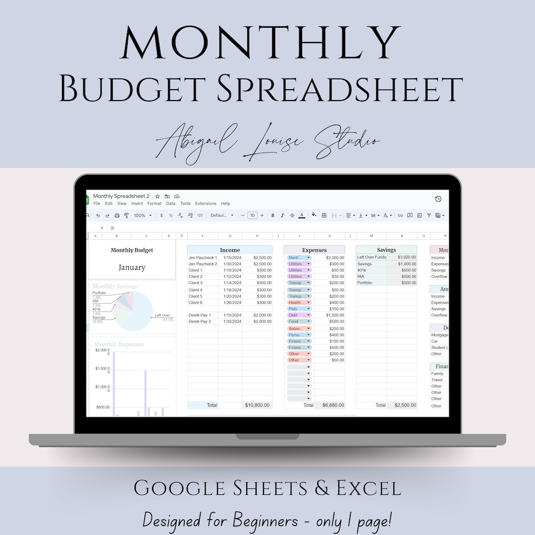 Monthly Budget Spreadsheet Template for Beginners Google Sheets ...