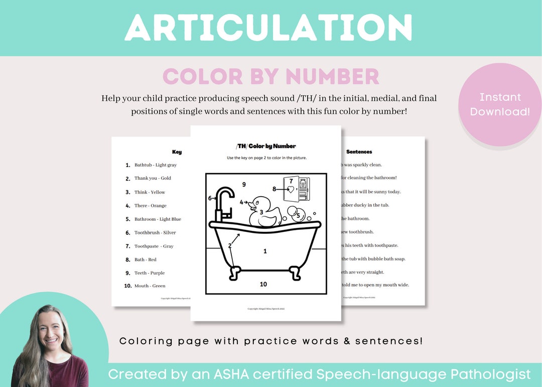 Speech Sound Articulation Coloring Book for Kids Color by Number for ...