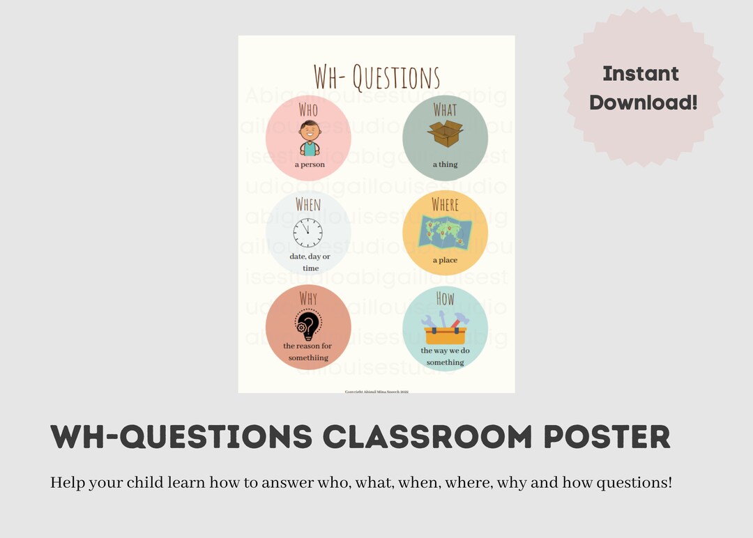 Who What When Where Why How Classroom Poster Teaching WH - Etsy