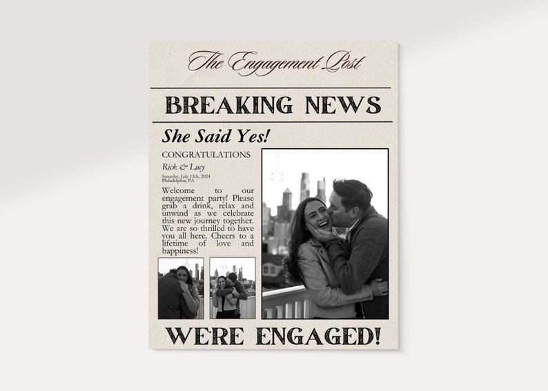 Newspaper Engagement Party Welcome Sign Engagement Party Sign Vintage ...