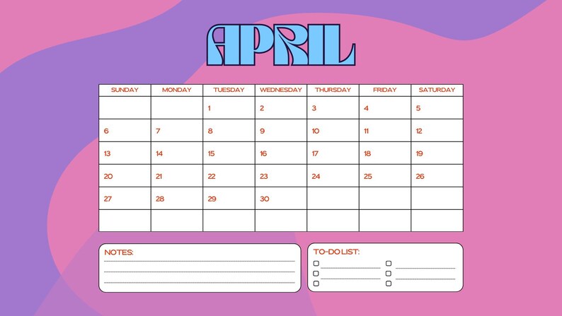 Funky Monthly Calendar Digital File Download for Easy Self-printing - Etsy