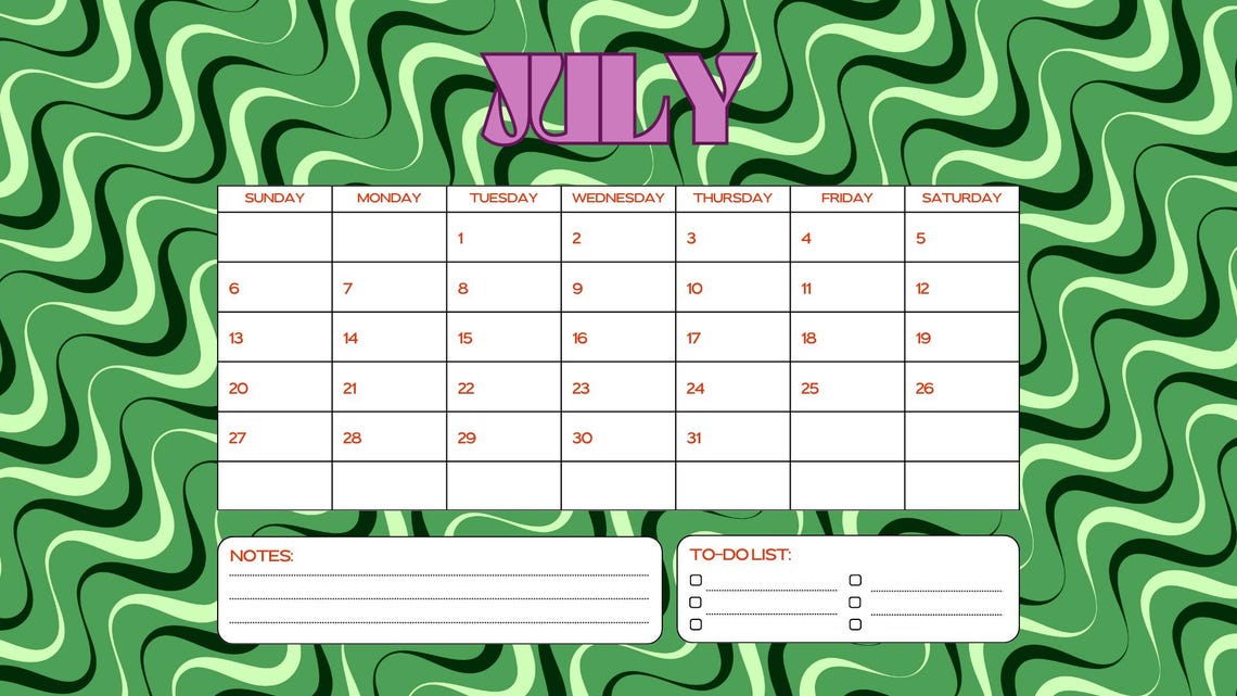 Funky Monthly Calendar Digital File Download for Easy Self-printing - Etsy