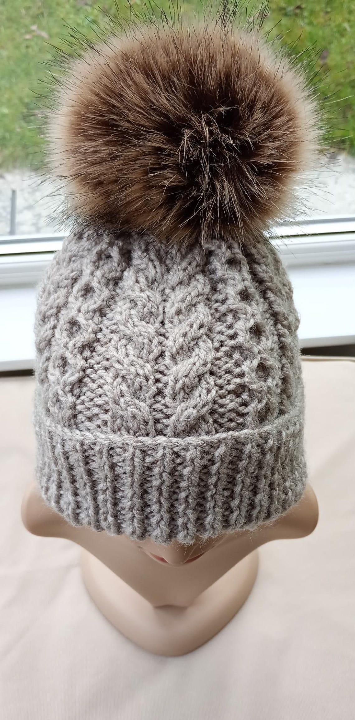 Easy Aran Cabled Hat Knitting Pattern Ladies Mens Chunky Yarn Straight ...