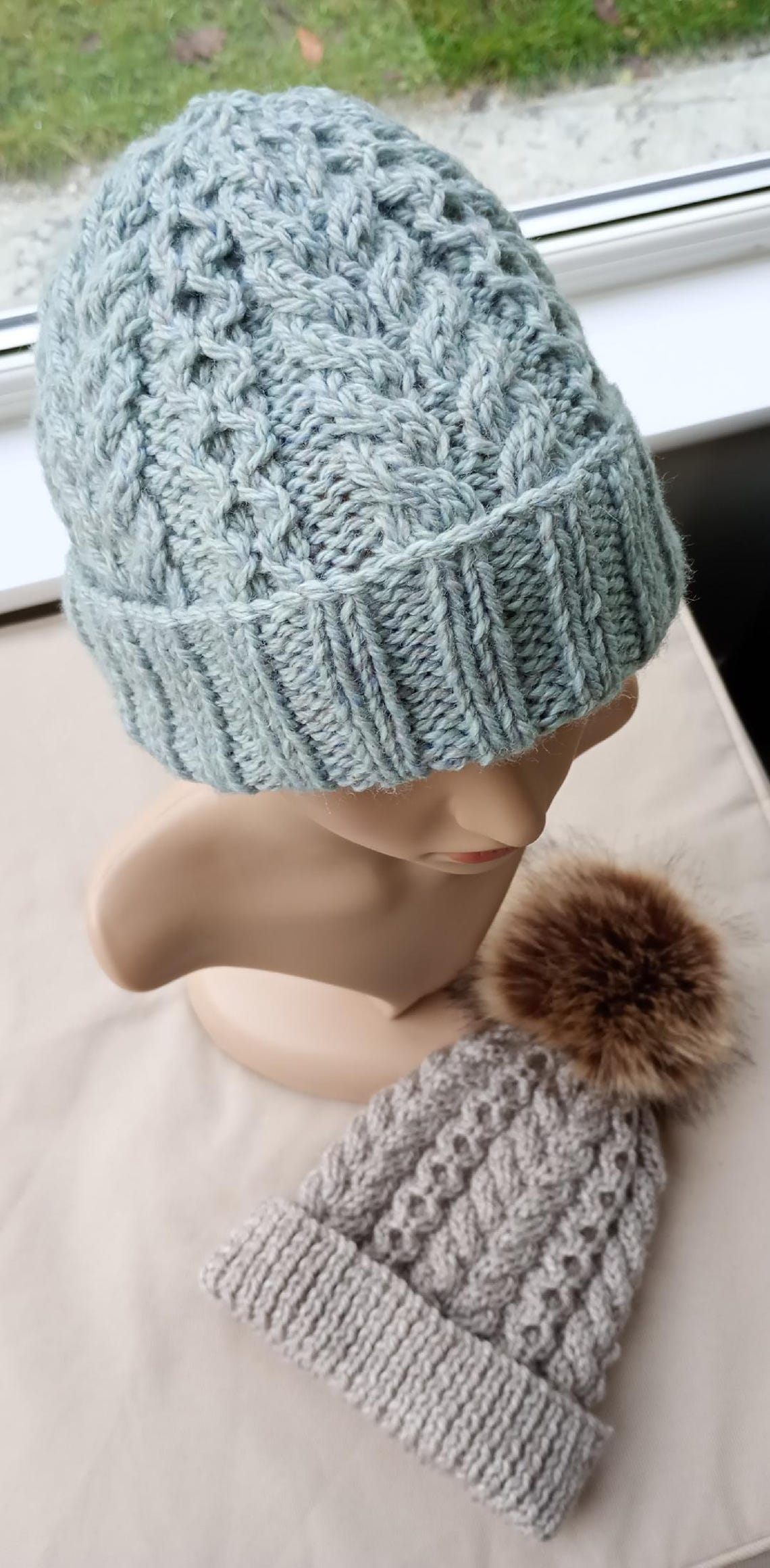 Easy Aran Cabled Hat Knitting Pattern Ladies Mens Chunky Yarn Straight ...