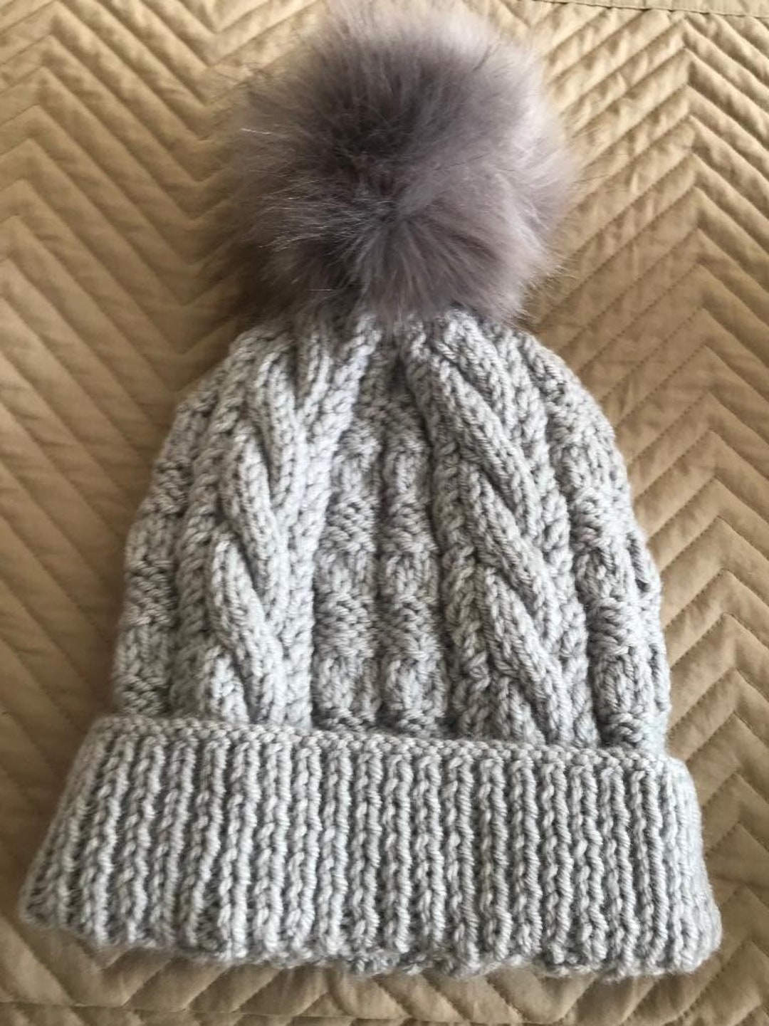 Knitting Pattern Cable Hat Chunky Yarn Straight Needles Womens Mens ...