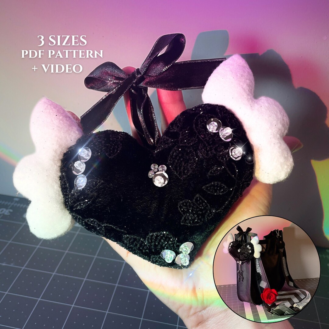 Puffed Heart With Angel Wings PDF Sewing Pattern + VIDEO TUTORIAL, 3 ...