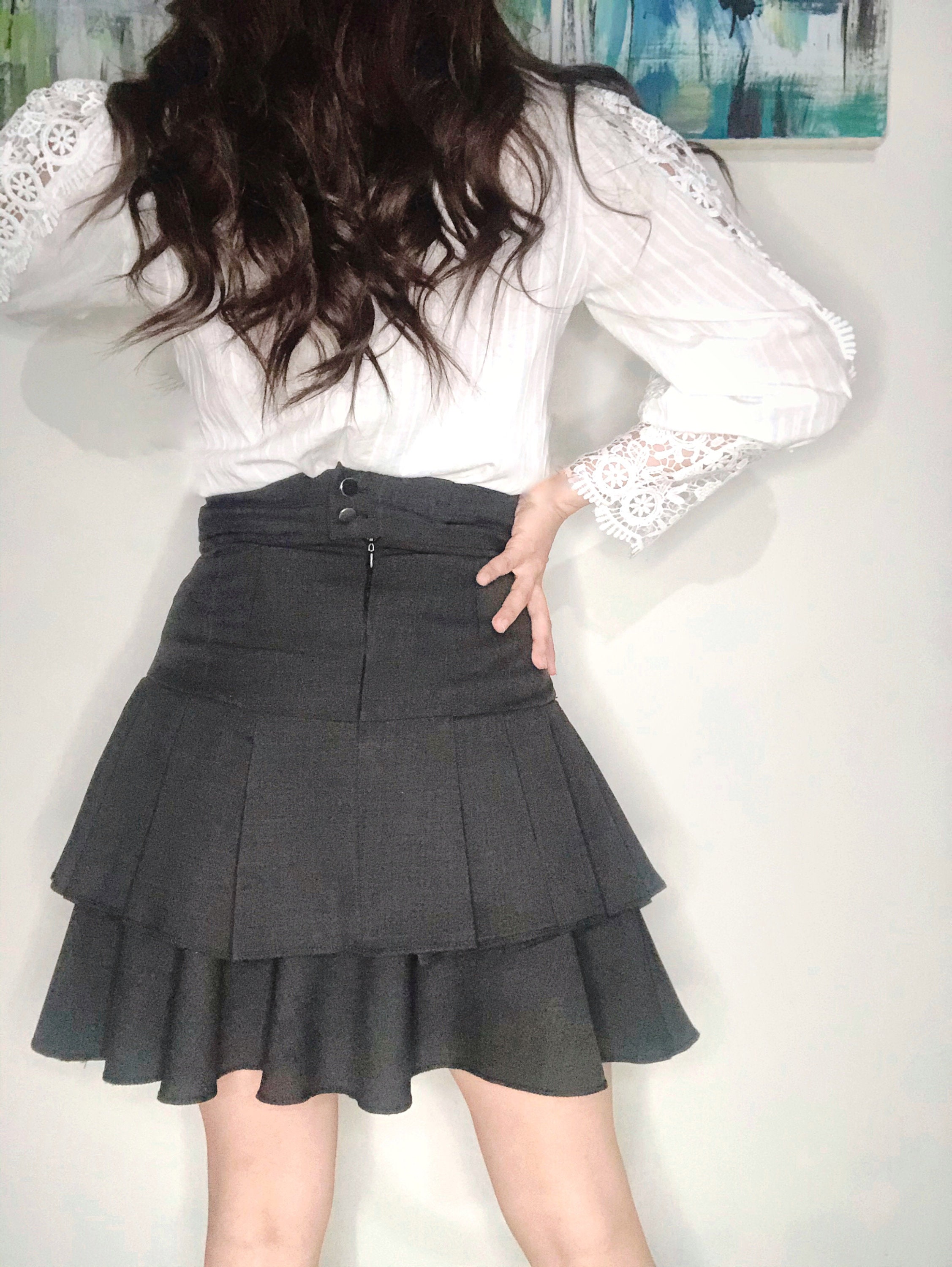 Falda tableada color gris con cintura alta y botones color | Etsy