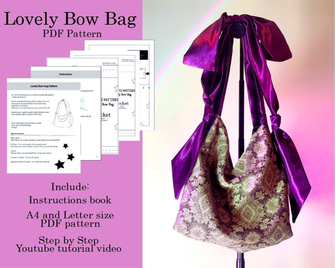 Japanese Bow Bag PDF Sewing Pattern + TUTORIAL Video, Instant Download ...