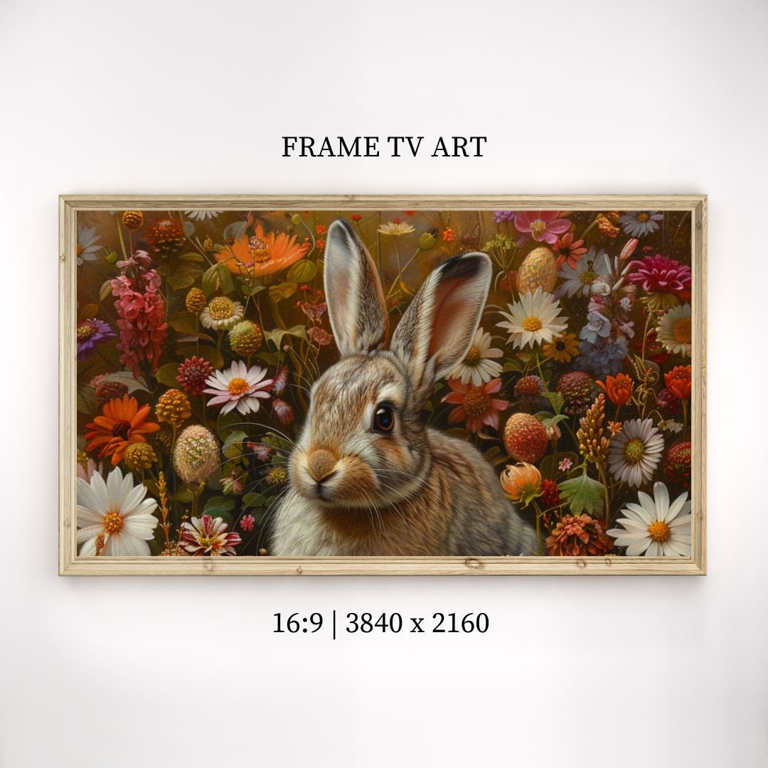 Bunny Frame TV Art Easter TV Frame Art Spring Art Rabbit Easter Art for ...