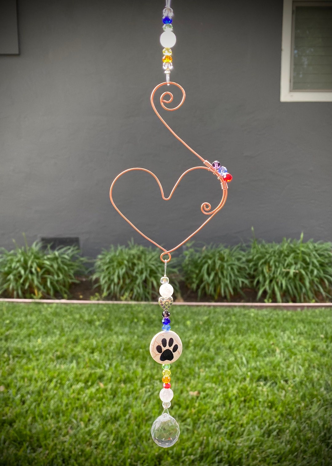 Rainbow Bridge Suncatcher: Copper Heart, Paw Print Pet Memorial - Etsy