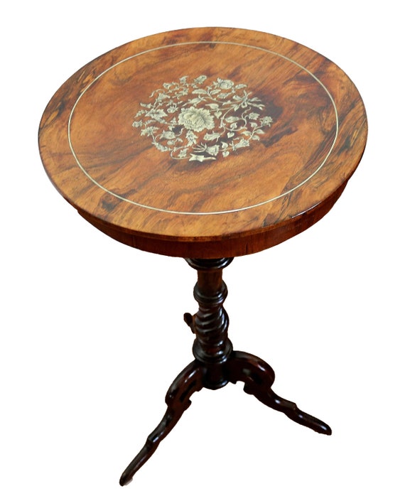 Small Victorian Gueridon Inlaid Wood Table Etsy