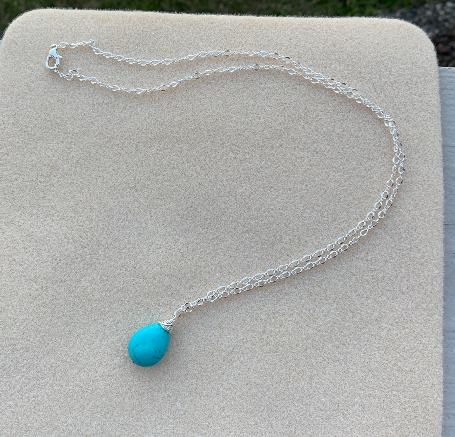 Layering Necklace Turquoise Tear Drop Modest Necklace Magnesite Drop ...