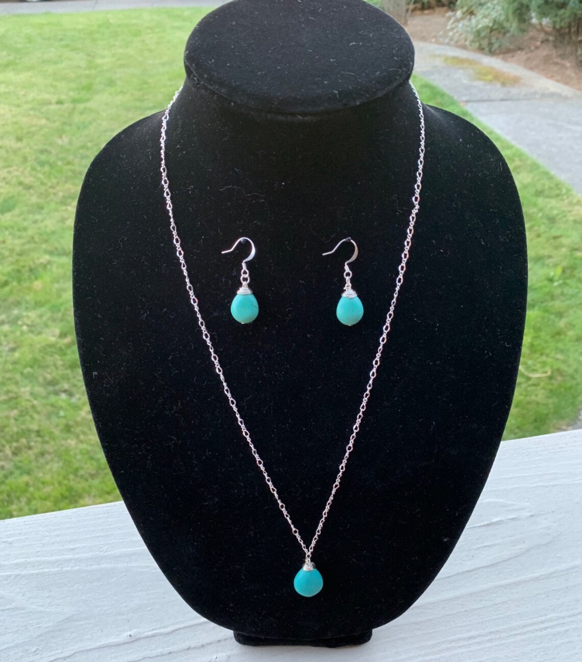 Layering Necklace Turquoise Tear Drop Modest Necklace Magnesite Drop ...