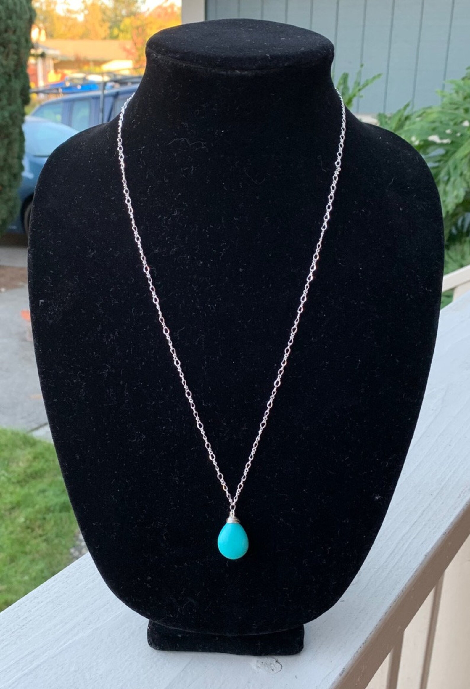 Layering Necklace Turquoise Tear Drop Modest Necklace Magnesite Drop ...