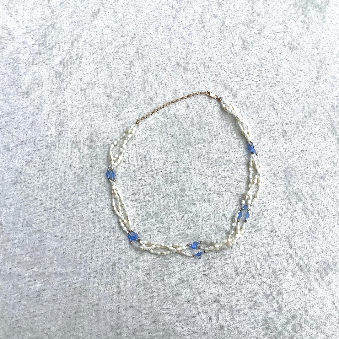 Pearl and Blue Triple Tiered Braided Necklace: Neopolitan - Etsy
