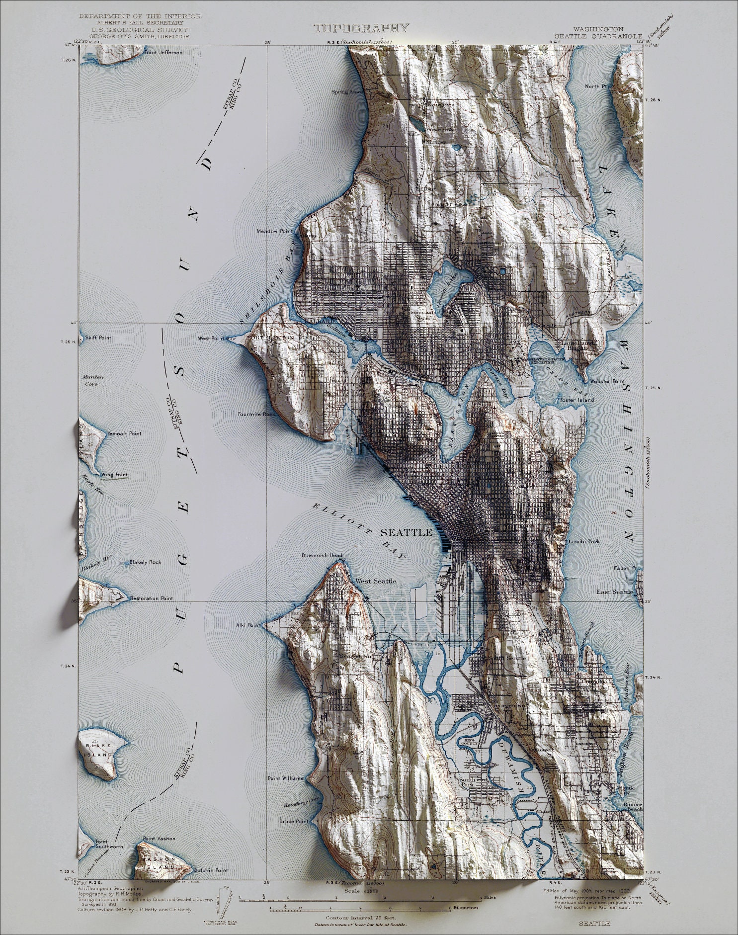 1909 Seattle, Washington 1:62,500 USGS Topographic Map framed, 16x20 - Etsy
