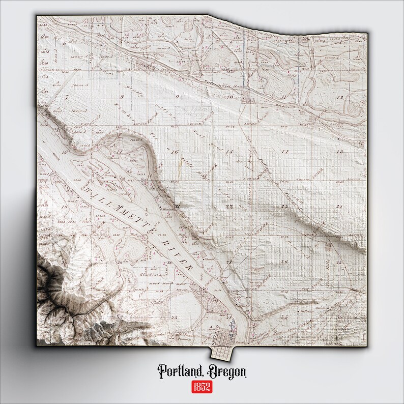 Portland, Oregon General Land Office Map 1852 18 X 18 In - Etsy
