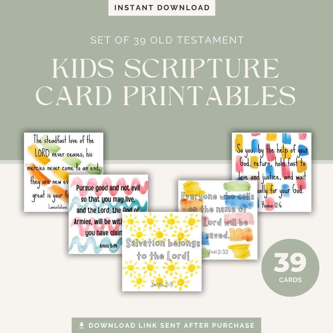 Printable Scripture Cards for Kids, Bible Verse Memory, Christian ...