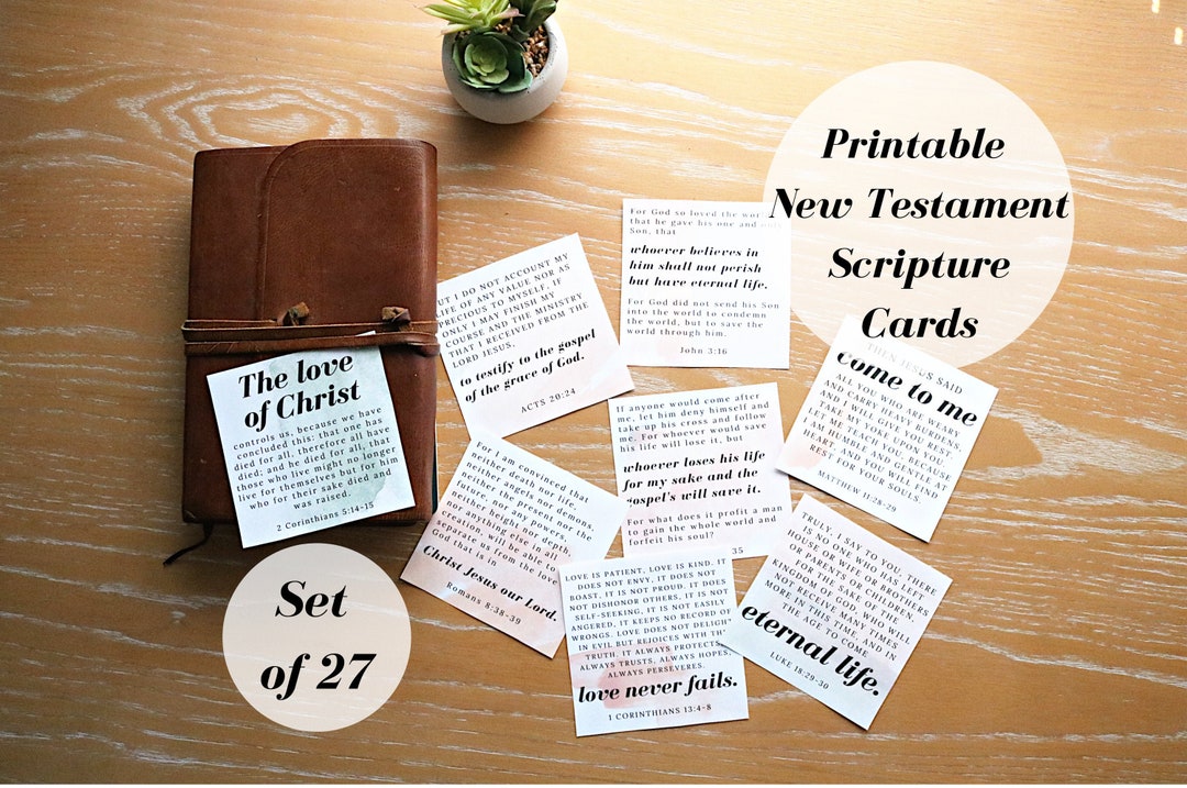 Printable Scripture Cards, New Testament, Set of 27 Bible Memory Verse ...