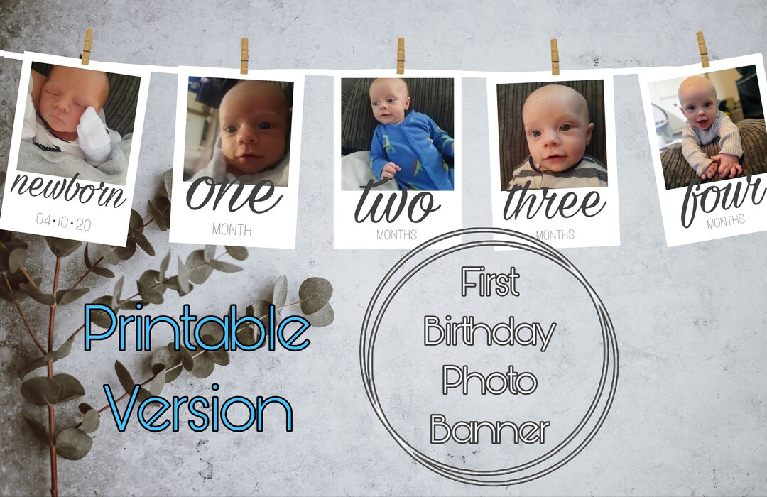 Printable First Birthday Photo Banner Milestone Bunting 1st Party ...