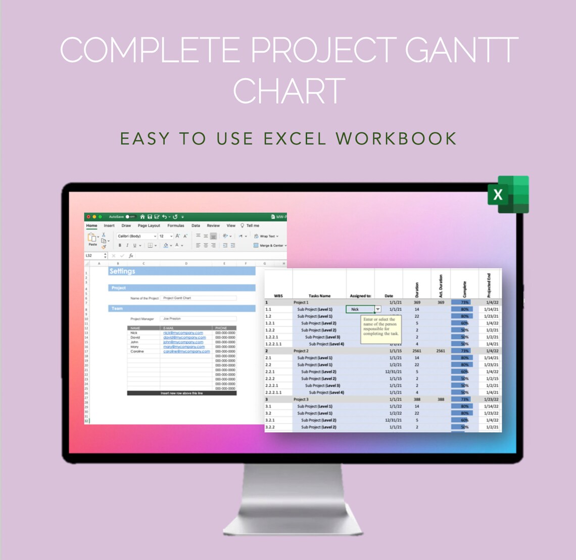 Complete Project Gantt Chart Excel Workbook [instant Download] - Etsy