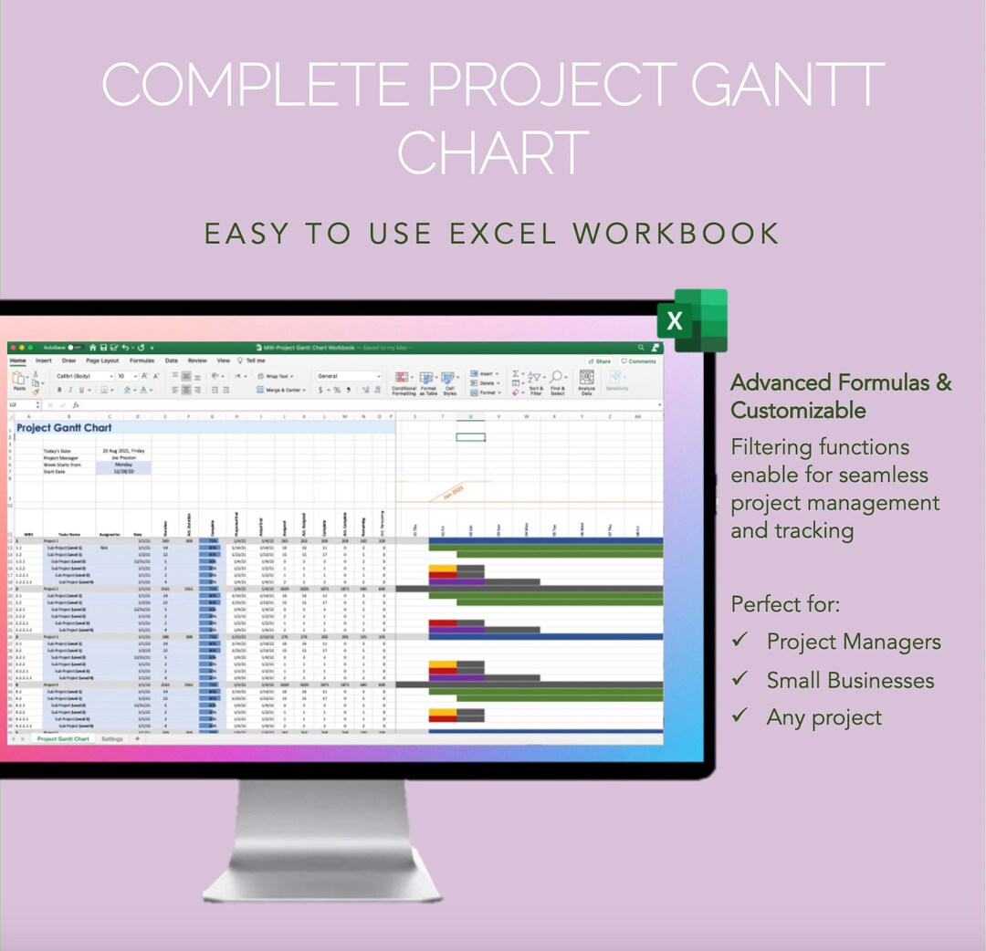 Complete Project Gantt Chart Excel Workbook [instant Download] - Etsy