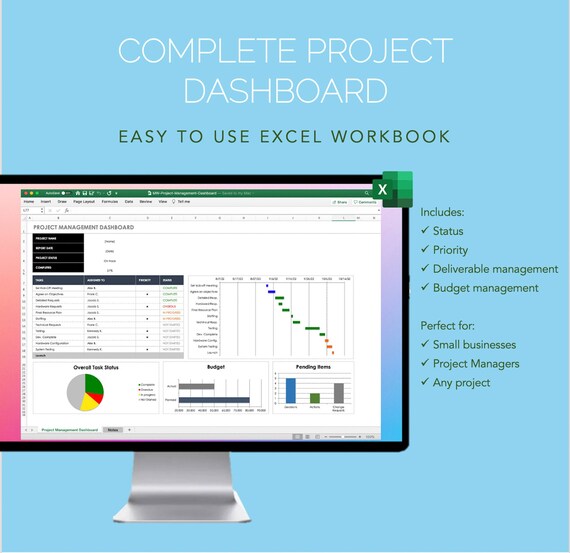 Complete Project Dashboard Excel Workbook instant Download - Etsy