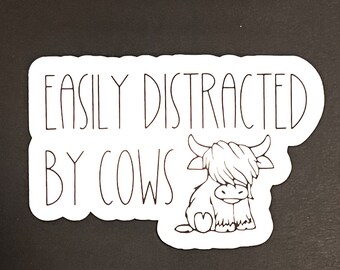Easily Distracted by Cows Sticker Cow Stickers Farm Animal - Etsy
