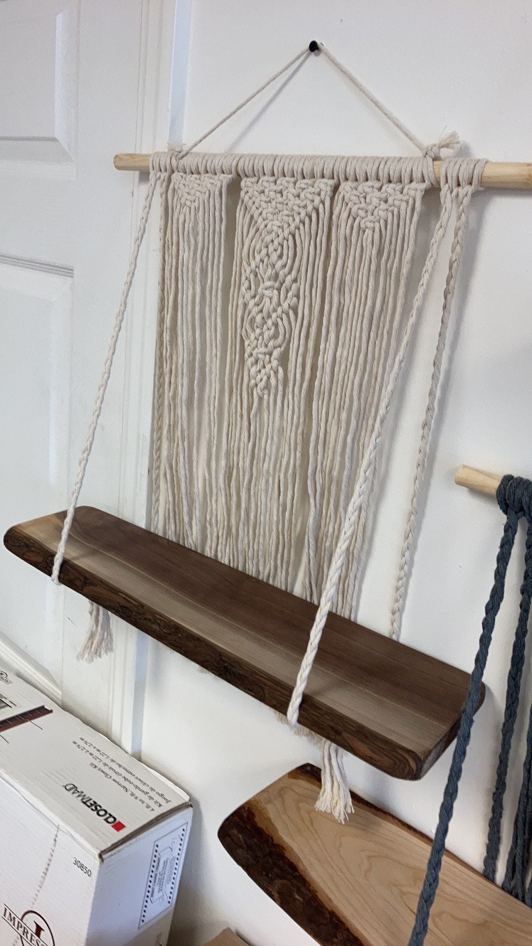 Macramé Live Edge Shelves | Solid Walnut L Rustic Live Edge Shelf ...