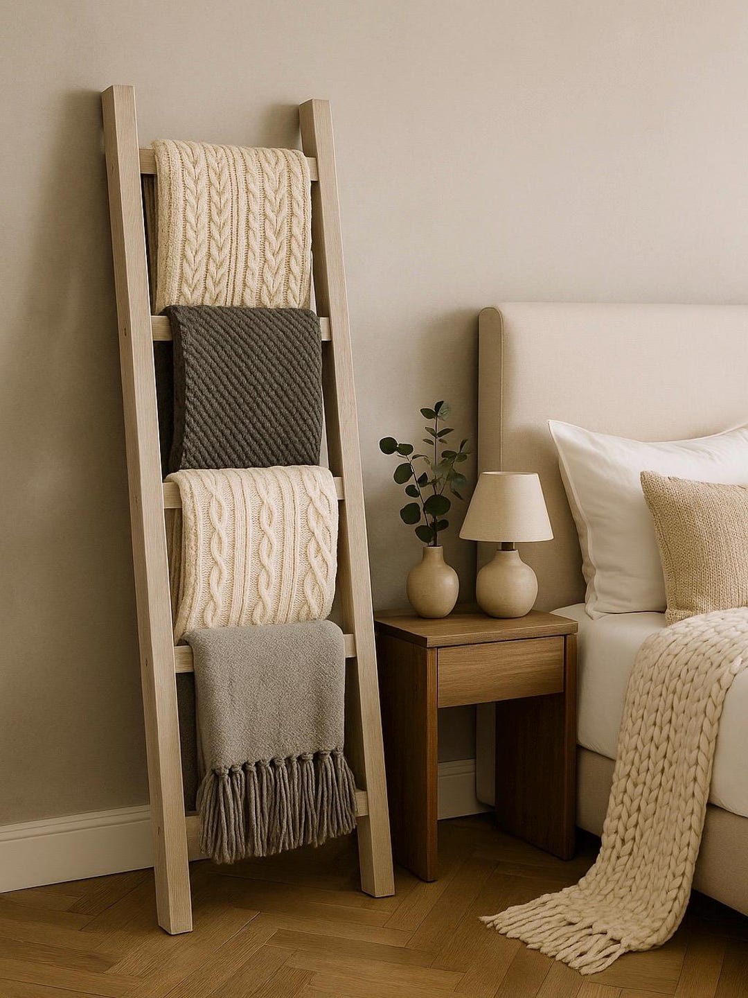 Blanket Ladder – 5ft Farmhouse Wood Quilt Rack for Blankets, Towels, or ...