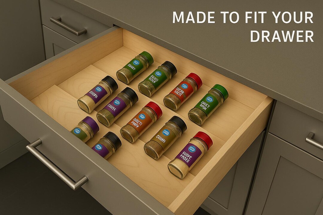Custom Birch Spice Rack Drawer Organizer – Modular Spice Tray Insert ...