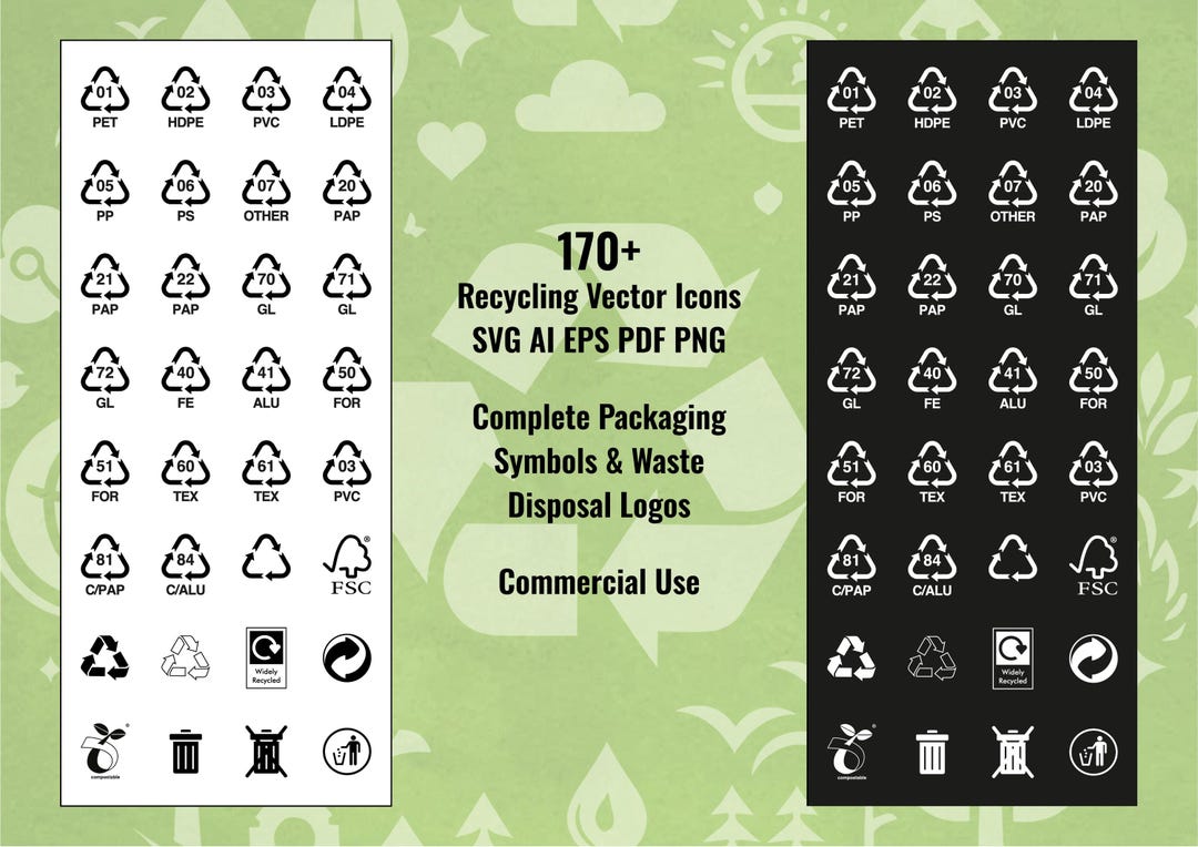 Full Set Recycling Vector Icons | Packaging Symbols, Waste Disposal ...