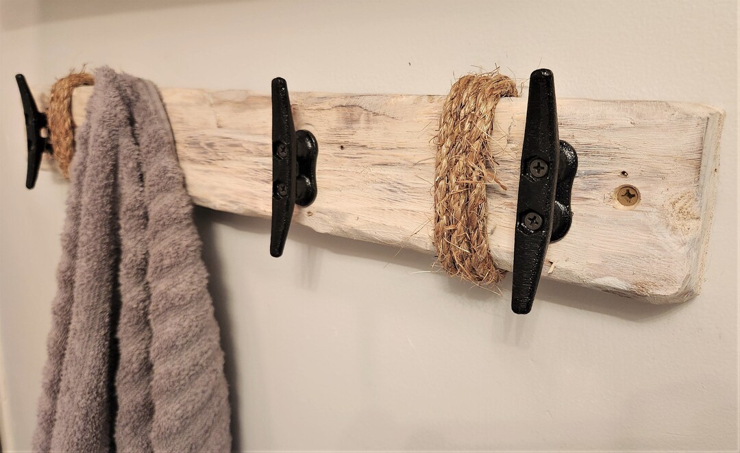 Coat or Towel Rack With Dock Cleats and a Whitewashed Nautical Rustic ...
