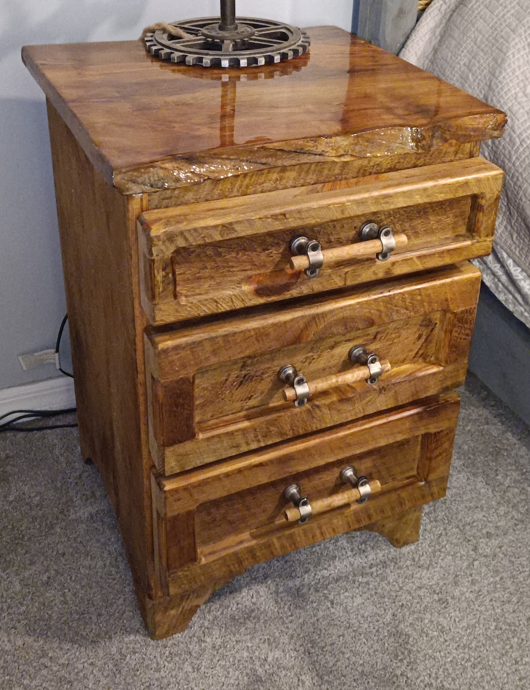 Rustic Solid Wood Night Stand or Side End Table With Drawers and a Live ...