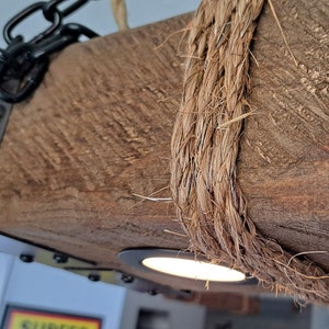 Rustic Wood Barn Beam Hanging Chandelier Pendant Lamp With Recessed LED ...