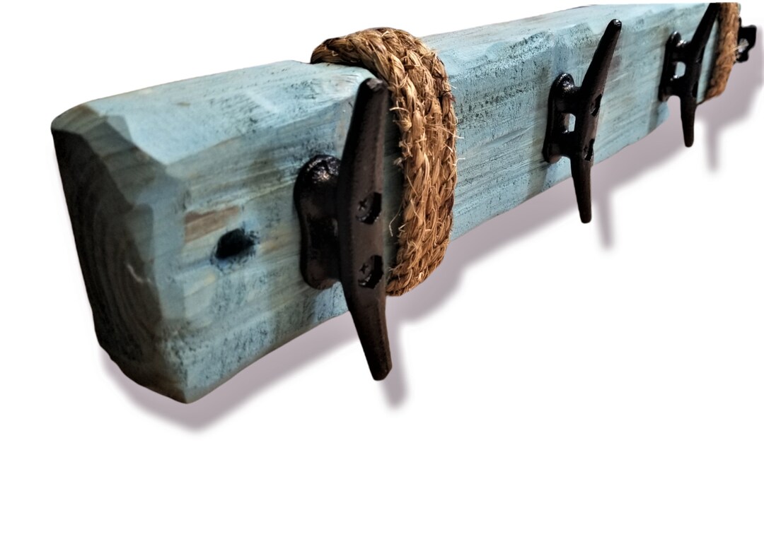 Nautical Rustic Coat Hat or Towel Rack Vintage Teal With Rustic Dock ...