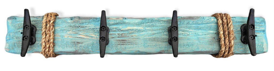 Nautical Rustic Coat Hat or Towel Rack Vintage Teal With - Etsy