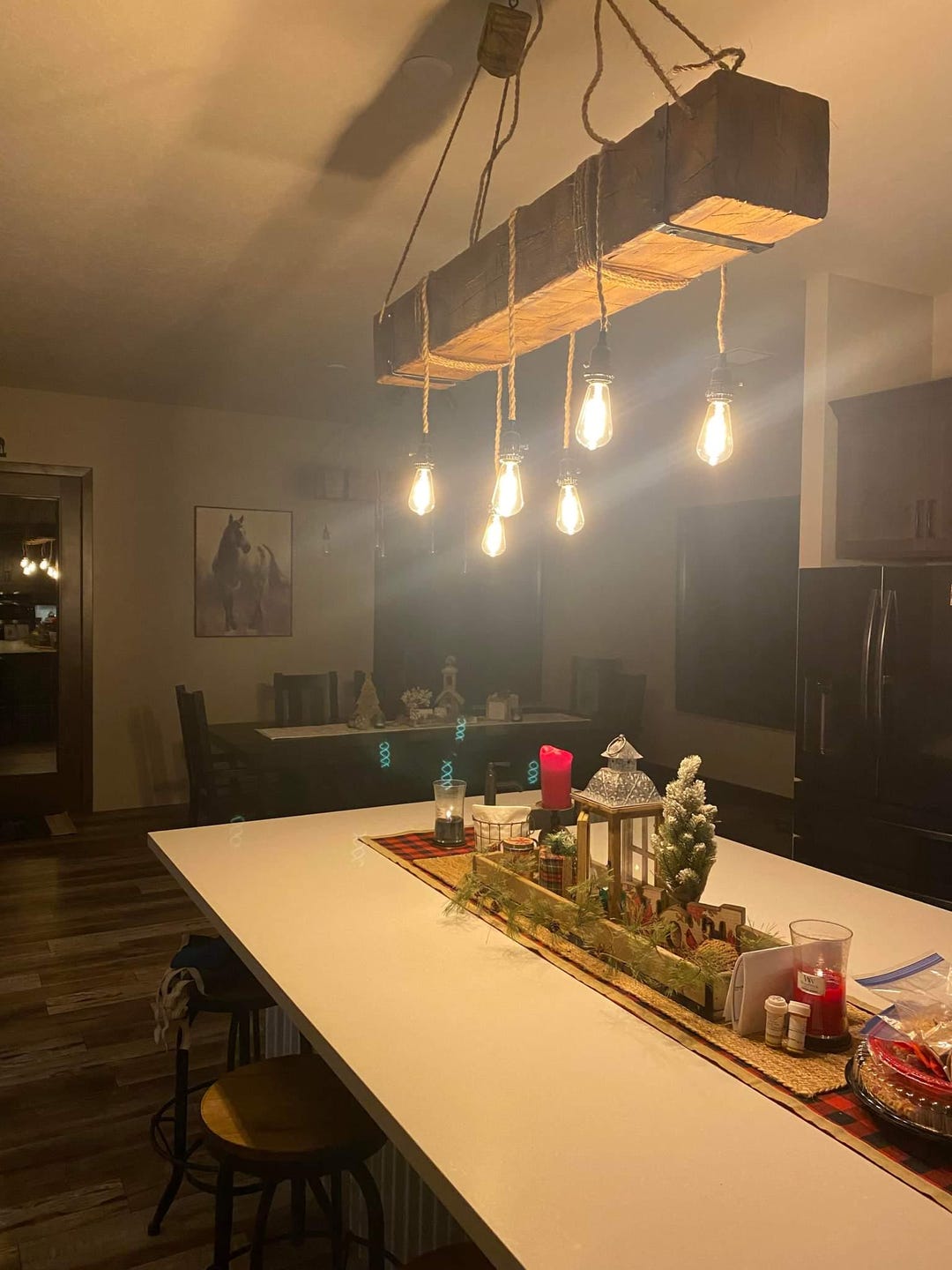 Custom Made to Order Rustic Barn Beam Hanging Chandelier Lamp Light ...