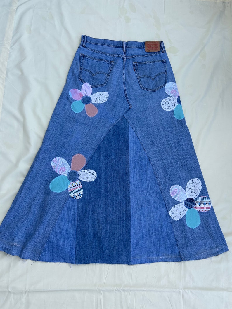 Upcycled Patchwork Long Denim Skirt - Etsy